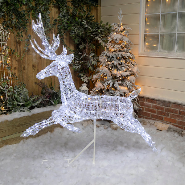 Pre Lit Christmas Reindeer 15m Soft Acrylic Light Up Flying Stag Wi