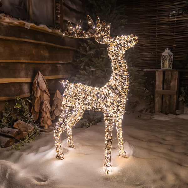 Pre-Lit Christmas Gold Laser Lit Deer 80cm with 600 Warm White LED Mic - Garden Trends