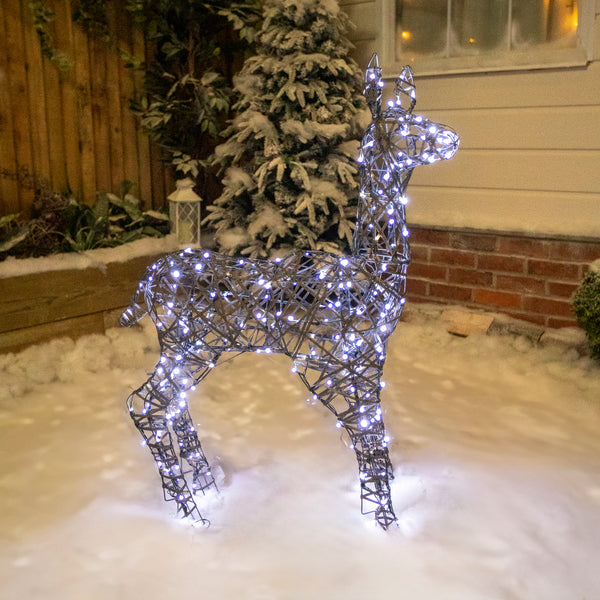 Pre-Lit Christmas Reindeer - 98CM Grey Weave Light Up Doe with 230 Whi ...