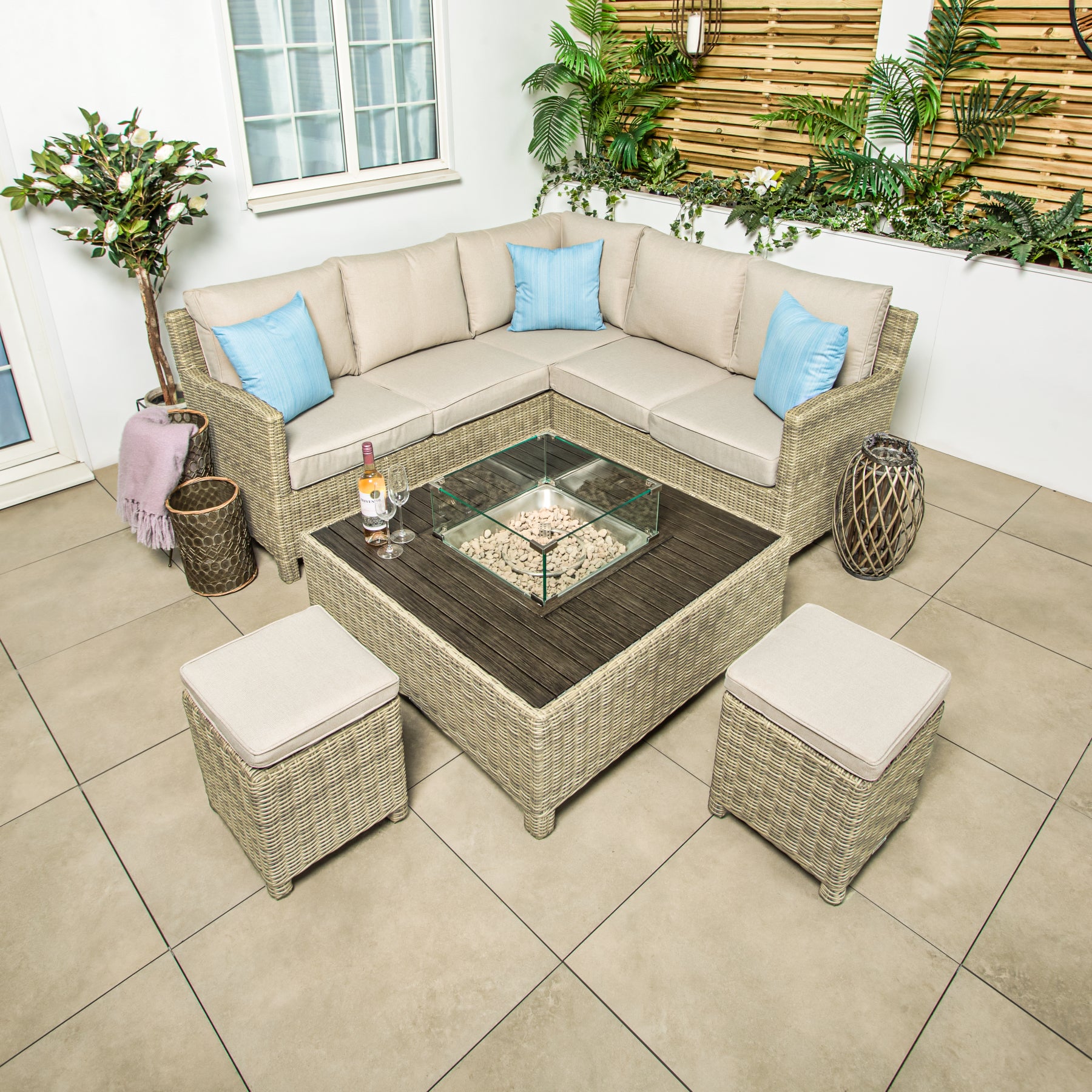 Kettler Palma Mini Corner Oyster Wicker Outdoor Sofa Set with Low Fire ...