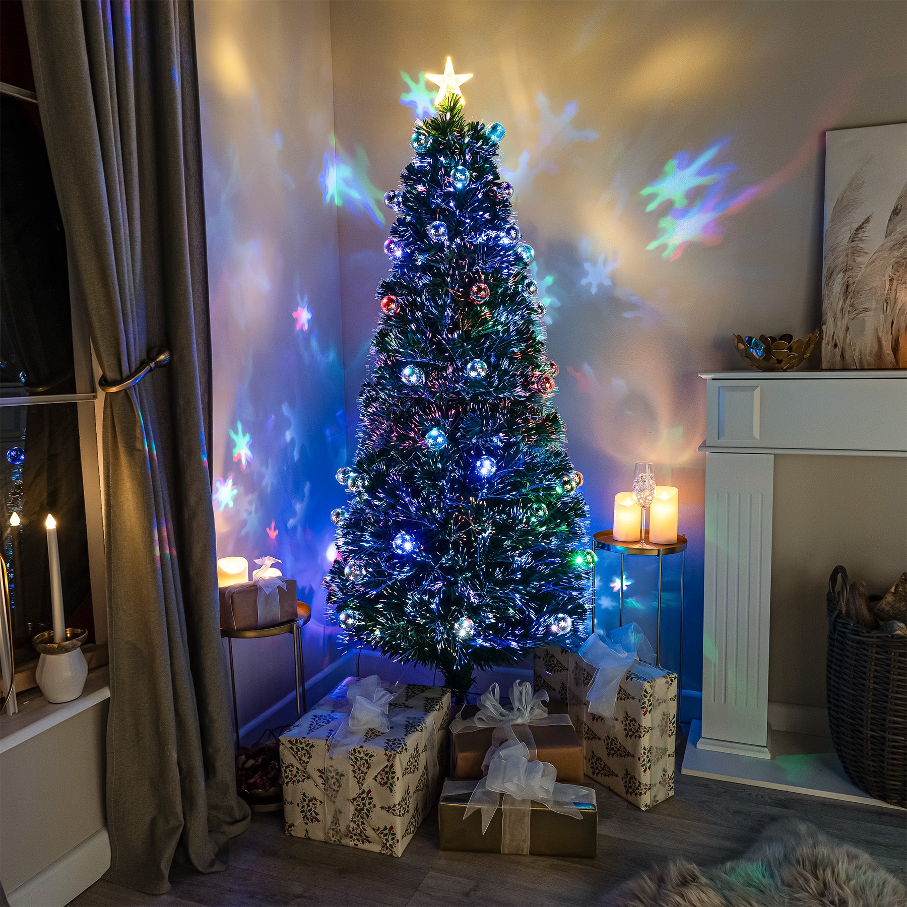 2ft - 6ft Green Fibre Optic Christmas Tree with Multi Coloured LEDs ...