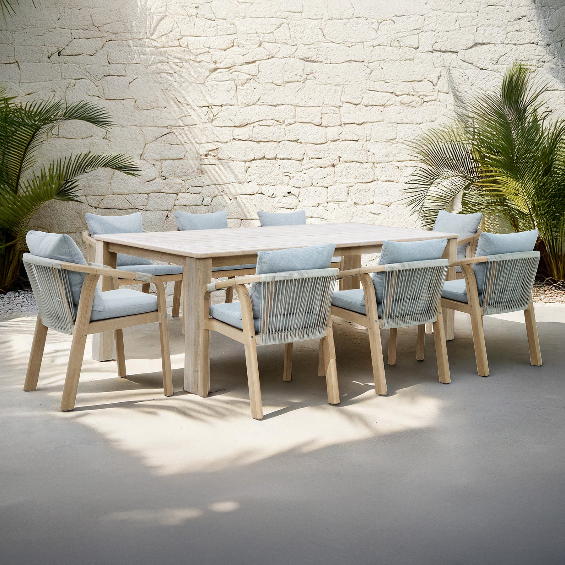 Bracken Outdoors Charlton Acacia Wood and Rope Rectangular 8 Seat Gard ...
