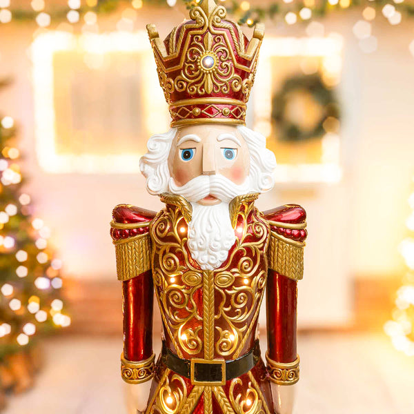 5.5ft Traditional Christmas Nutcracker King - Red and Gold with LED Li ...