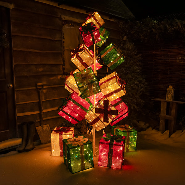 Pre-Lit Christmas Light-Up Stack of Presents 190cm with 544 White LEDs ...