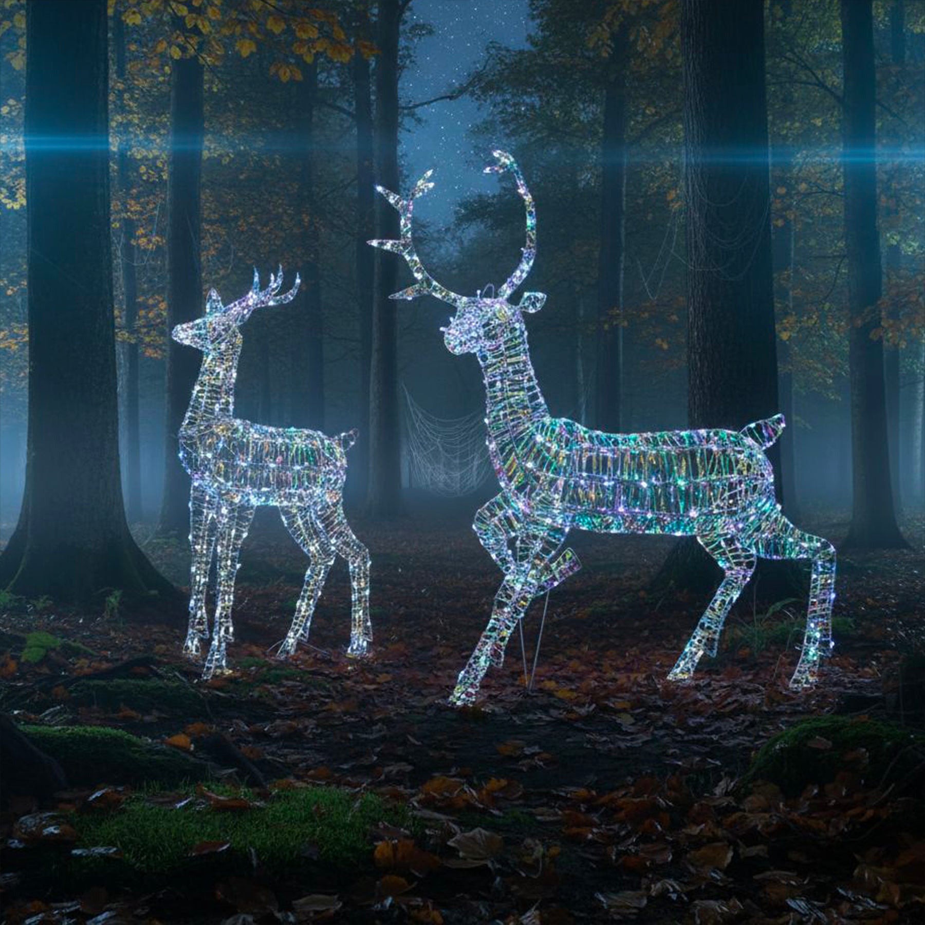 Outdoor Light Up Laser Ribbon Christmas Reindeer LED Stags Set - Garden ...