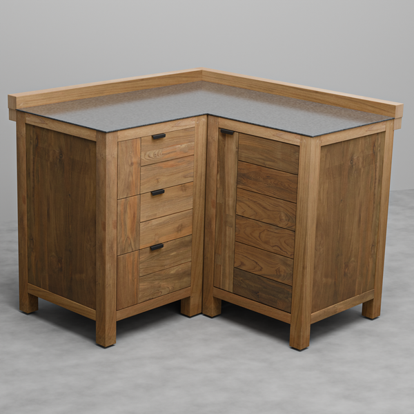 Draco Grills Teak Modular Outdoor Kitchen Corner Cabinet with Ceramic ...