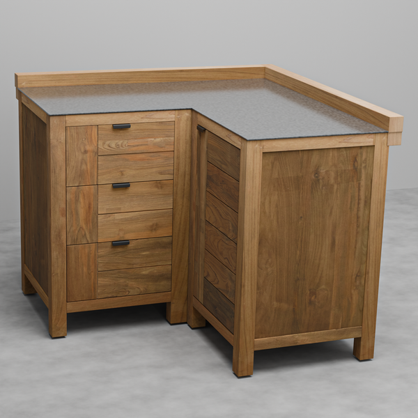 Draco Grills Teak Modular Outdoor Kitchen Corner Cabinet with Ceramic ...