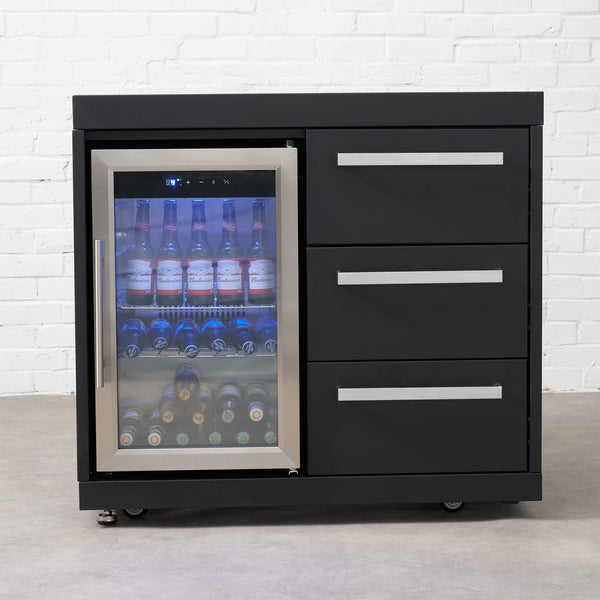 Draco Grills Fusion Outdoor Black Fridge and 3 Drawer Cabinet with Sin ...