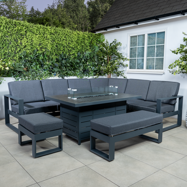 Bracken Outdoors Portland Aluminium Corner Sofa & Fire Pit Table ...