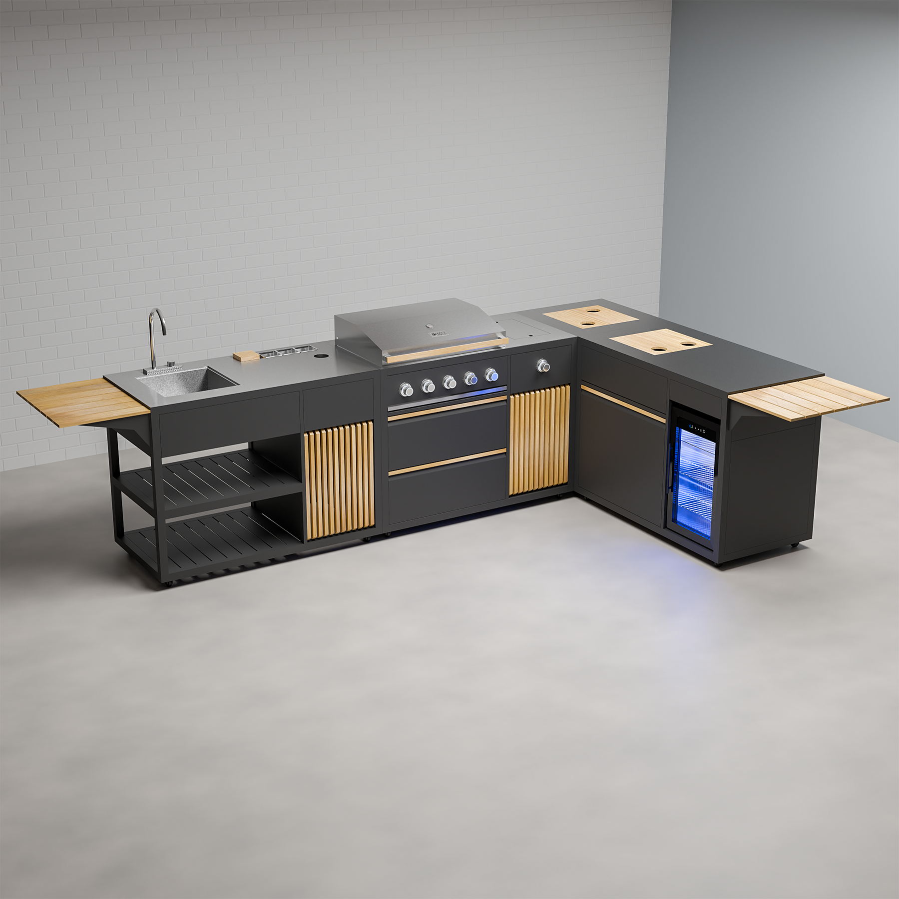 Draco Grills Scandic Line Modular Outdoor Kitchen with 5 Burner BBQ, F ...