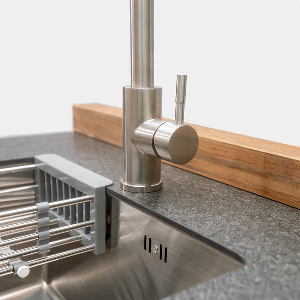 Draco Grills Teak Modular Outdoor Kitchen Sink and Bin Cabinet with Ce ...