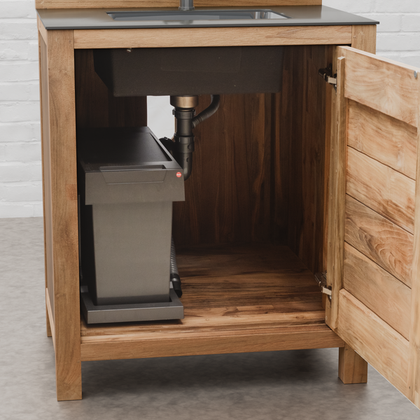 Draco Grills Teak Modular Outdoor Kitchen Sink and Bin Cabinet with Ce ...