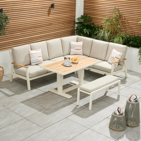 Bracken Outdoors Hamilton Aluminium Corner Sofa with Teak Adjustable T ...