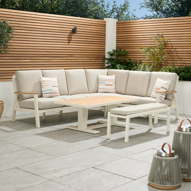 Bracken Outdoors Hamilton Aluminium Corner Sofa with Teak Adjustable T ...