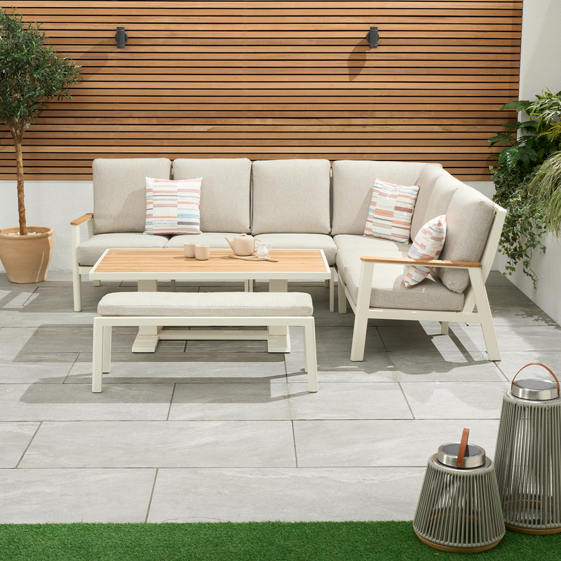 Bracken Outdoors Hamilton Aluminium Corner Sofa with Teak Adjustable T ...