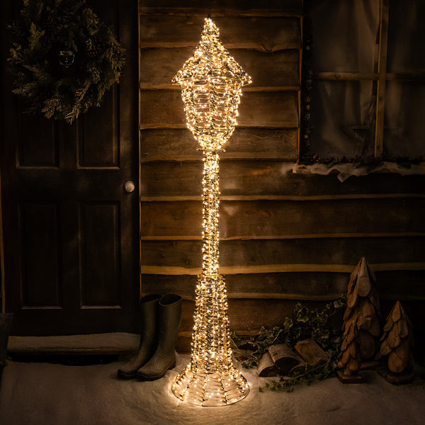 Pre-Lit Christmas Gold Laser Lit Lamp Post 180cm with 960 Warm White L ...