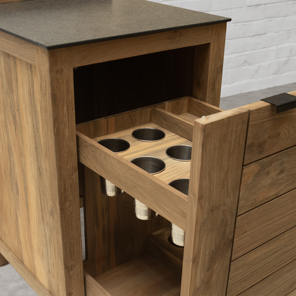 Draco Grills Teak Modular Outdoor Kitchen Single Pull Out Door Unit wi ...