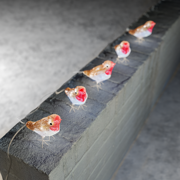 Set of 5 Soft Acrylic Light Up Christmas Robins with 40 Cool White Sta ...