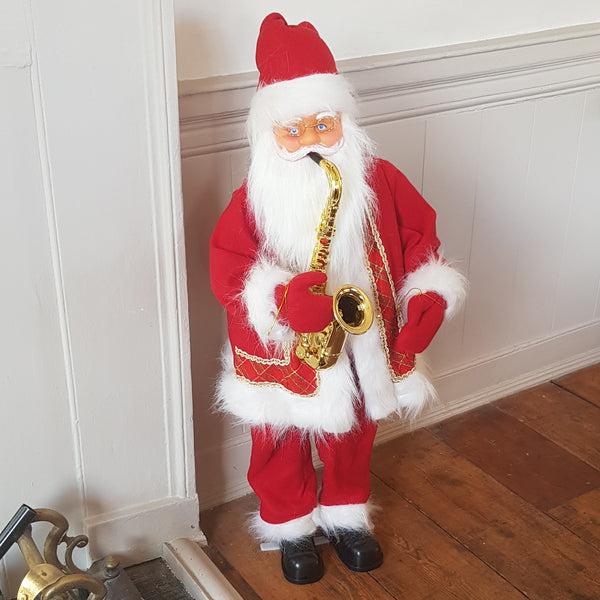 1m Traditional Musical Animated Santa Father Christmas Figure with Sax ...