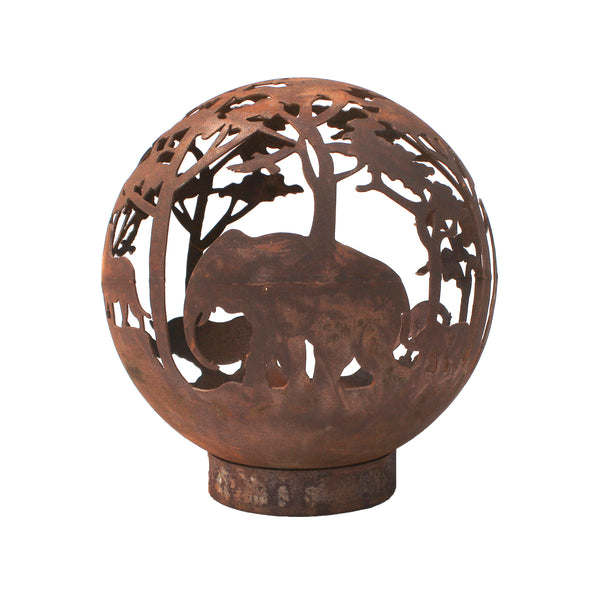 Garden Fire Ball 50cm Safari Design with Rust Finish - Garden Trends
