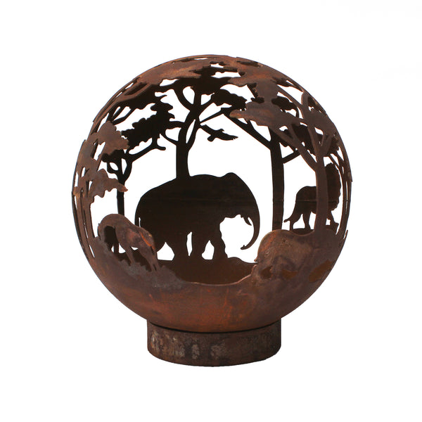 Garden Fire Ball 50cm Safari Design with Rust Finish - Garden Trends