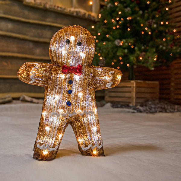40CM Acrylic Christmas Gingerbread Man with Timer - Garden Trends