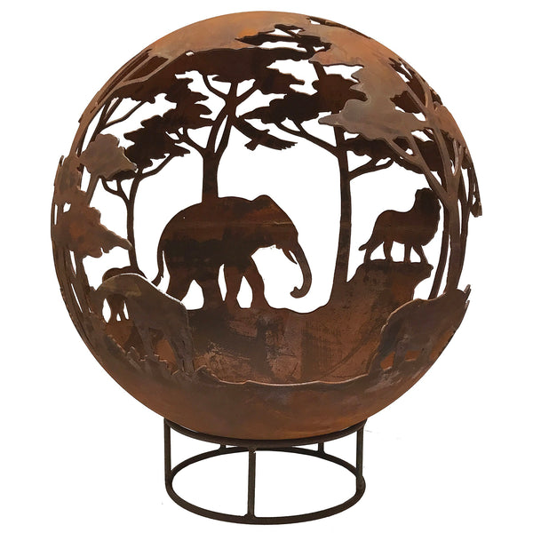 Garden Fire Ball 70cm Safari Design with Rust Finish - Garden Trends