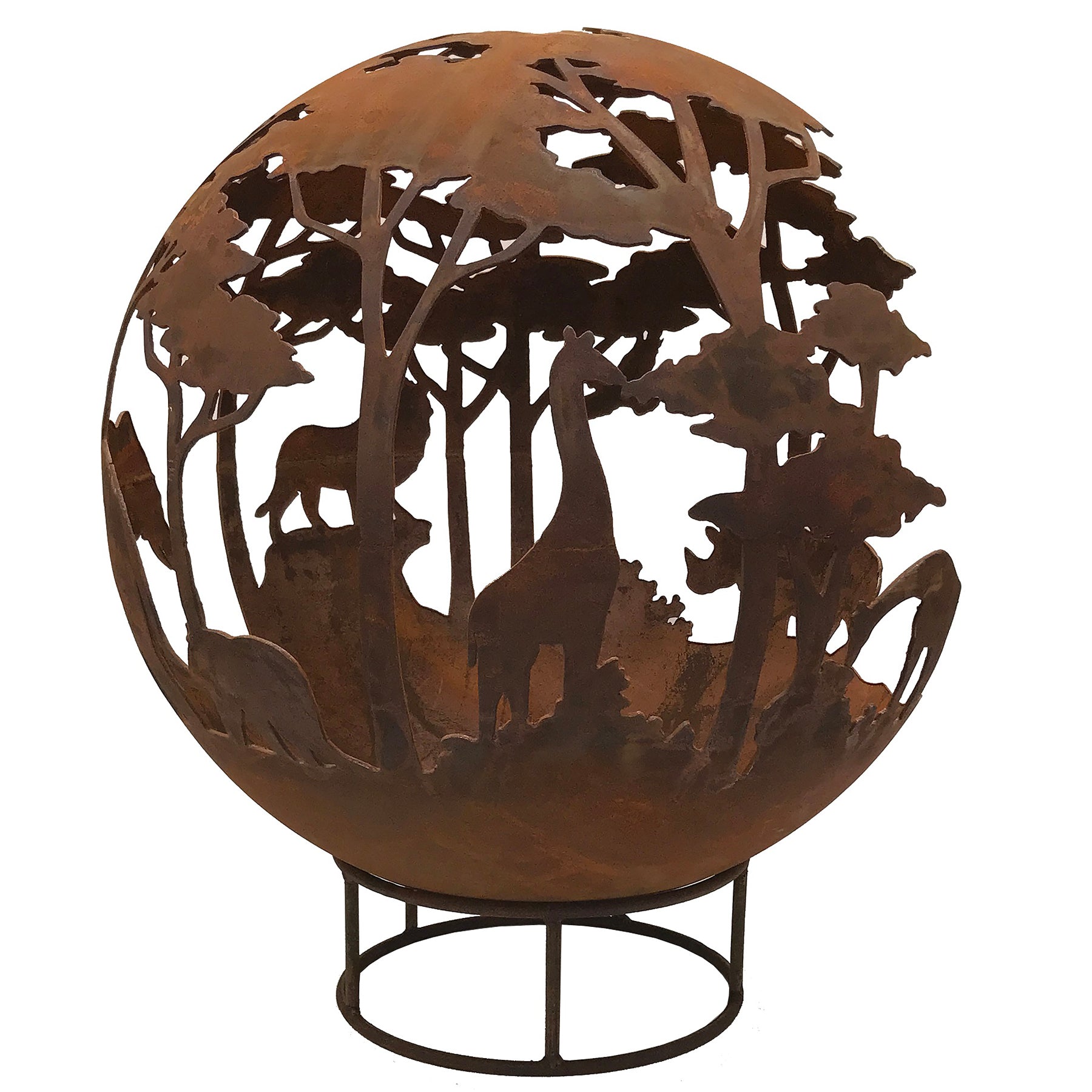 Garden Fire Ball 70cm Safari Design with Rust Finish - Garden Trends