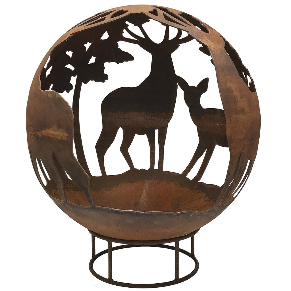 Garden Fire Ball 90cm Stag Design with Rust Finish - Garden Trends