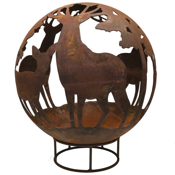 Garden Fire Ball 70cm Stag Design with Rust Finish - Garden Trends